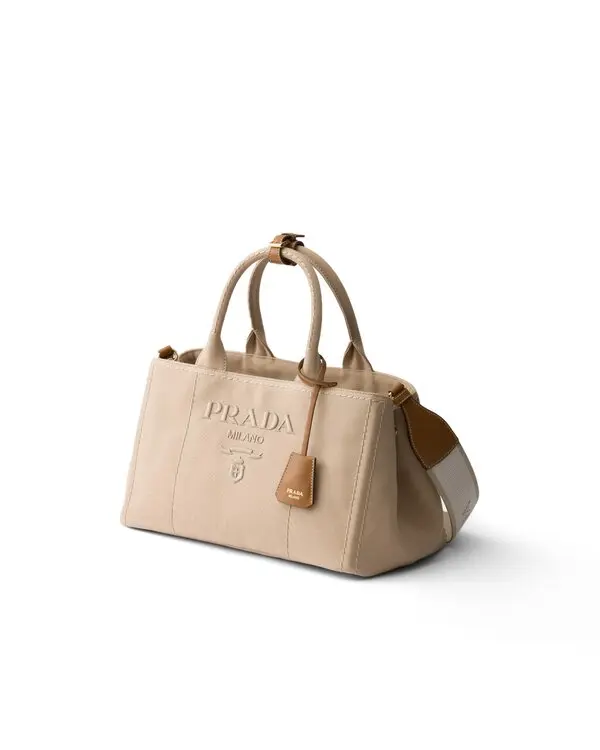 Prada Jardinière Large Cotton Canvas Handbag - Neutral