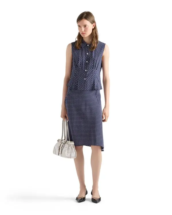 Prada Sleeveless Polka-dot Marocain Silk Shirt