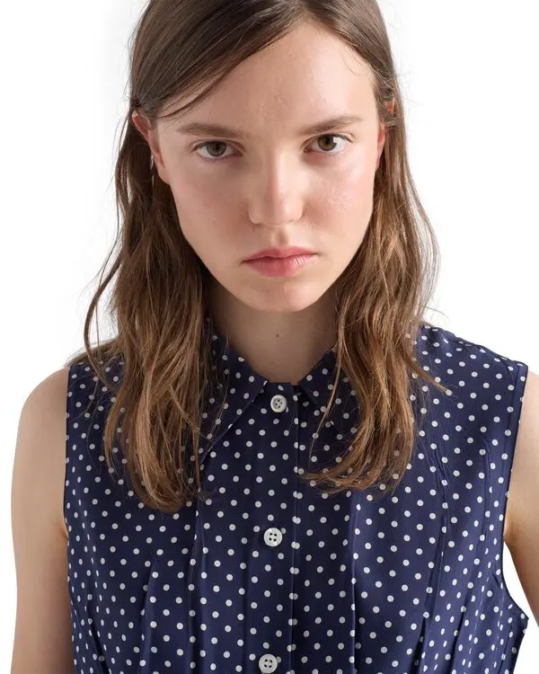 Prada Sleeveless Polka-dot Marocain Silk Shirt