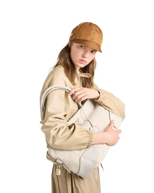 Prada Large Linen Blend And Leather Tote Bag - Neutral