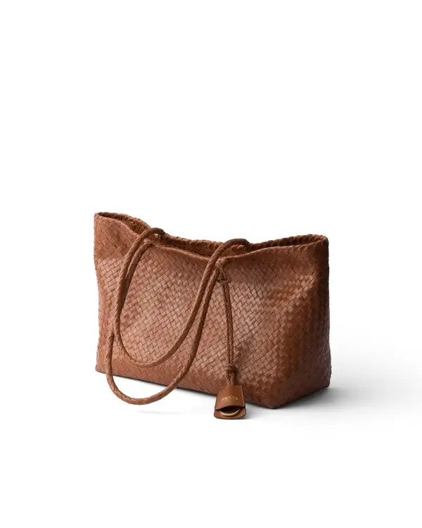 Prada Large Leather Tote Bag - Brown