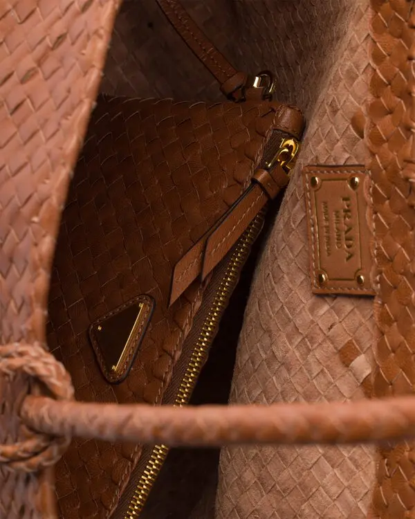 Prada Large Leather Tote Bag - Brown