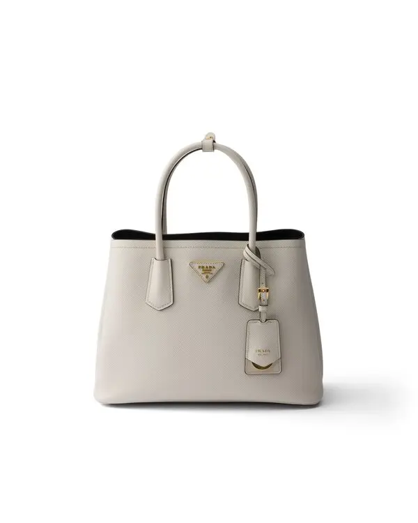 Prada Saffiano Leather Double Medium Bag - Neutral