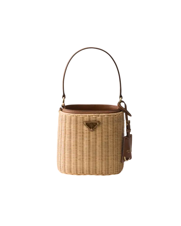 Prada Wicker And Leather Bucket Bag - Neutral