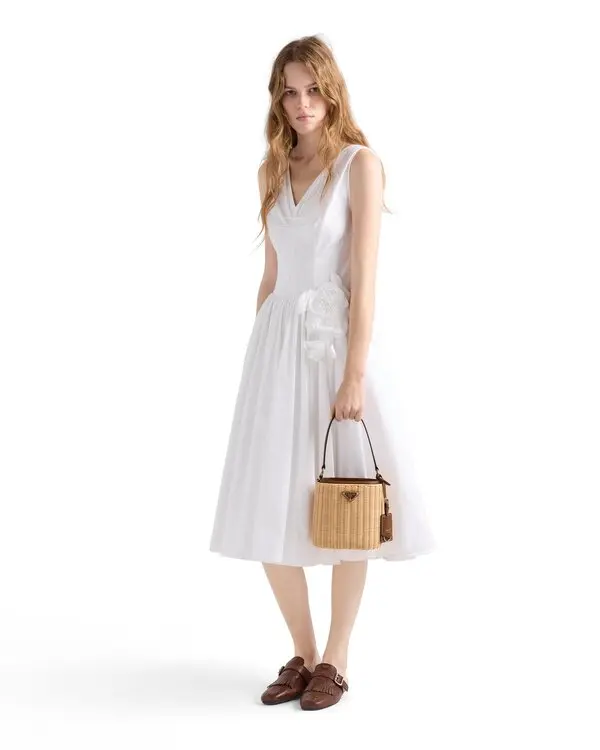 Prada Wicker And Leather Bucket Bag - Neutral