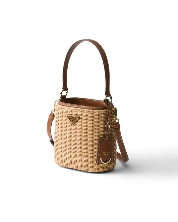 Prada Wicker And Leather Bucket Bag - Neutral
