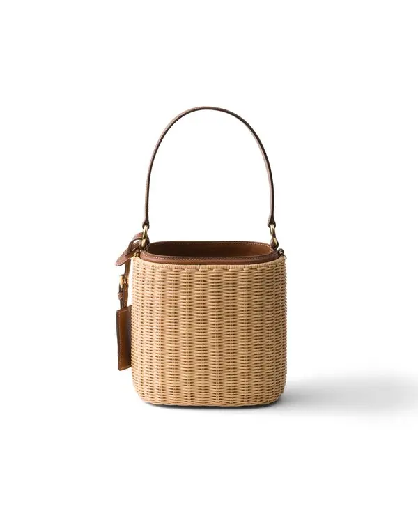 Prada Wicker And Leather Bucket Bag - Neutral