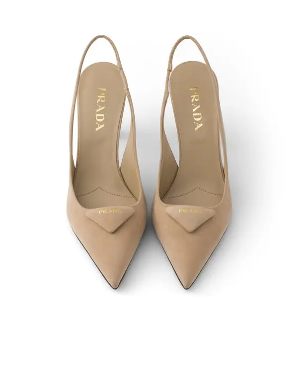 Prada Suede Slingback Pumps - Neutral