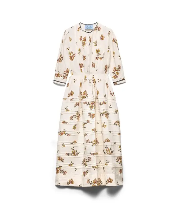 Prada Long Printed Linen Dress - Brown