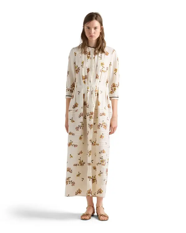 Prada Long Printed Linen Dress - Brown