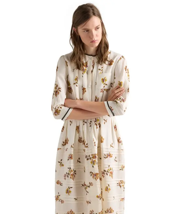 Prada Long Printed Linen Dress - Brown