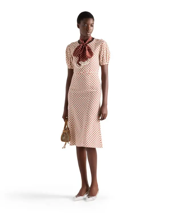 Prada Polka-dot Marocain Dress - Neutral