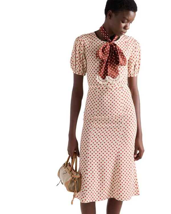 Prada Polka-dot Marocain Dress - Neutral
