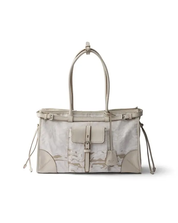 Prada Bonnie Large Printed Linen And Leather Handbag - White