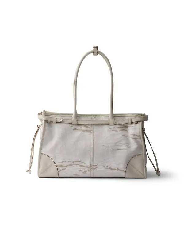 Prada Bonnie Large Printed Linen And Leather Handbag - White