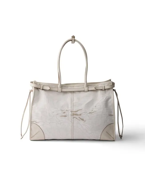 Prada Bonnie Printed Linen And Leather Tote Bag - White