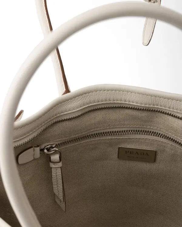 Prada Bonnie Printed Linen And Leather Tote Bag - White