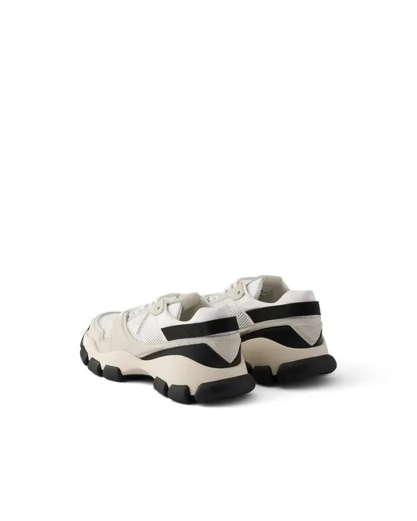 Prada Mesh Fabric And Suede Sneakers - White