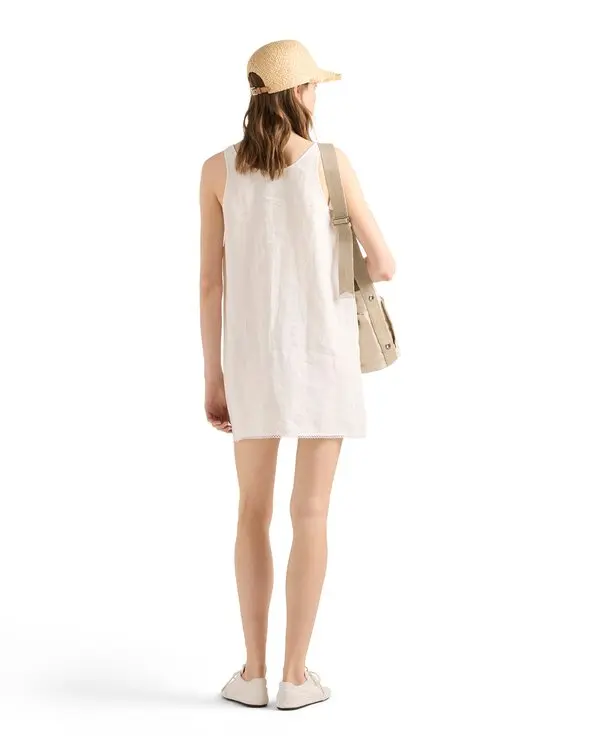 Prada Embroidered Slubbed Fabric Mini-dress - White