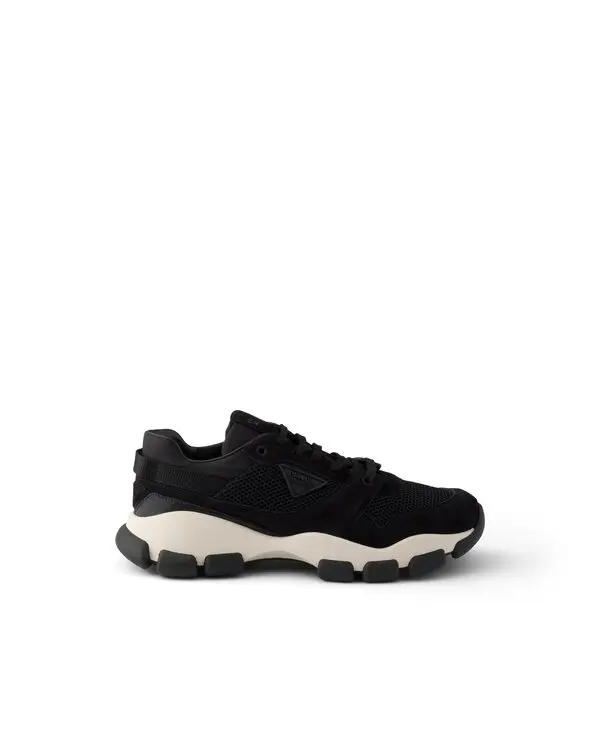 Prada Mesh Fabric And Suede Sneakers - Black
