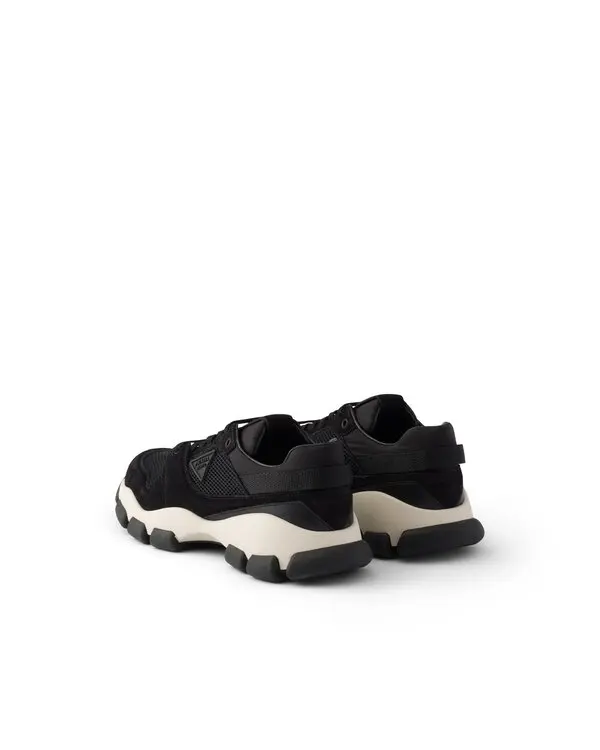 Prada Mesh Fabric And Suede Sneakers - Black