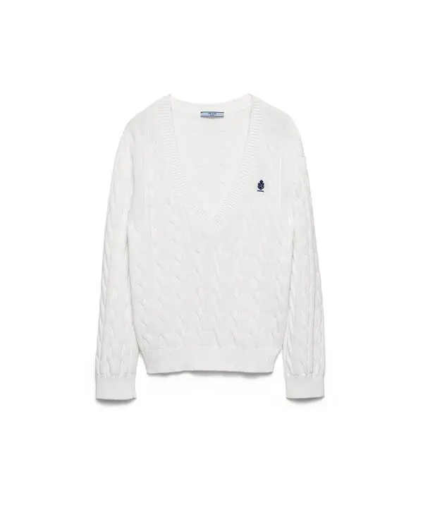 Prada Cable-knit V-neck Cotton Sweater
