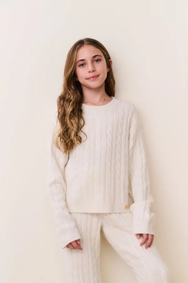 LoveShackFancy Cable Knit Pullover With Bow Charm