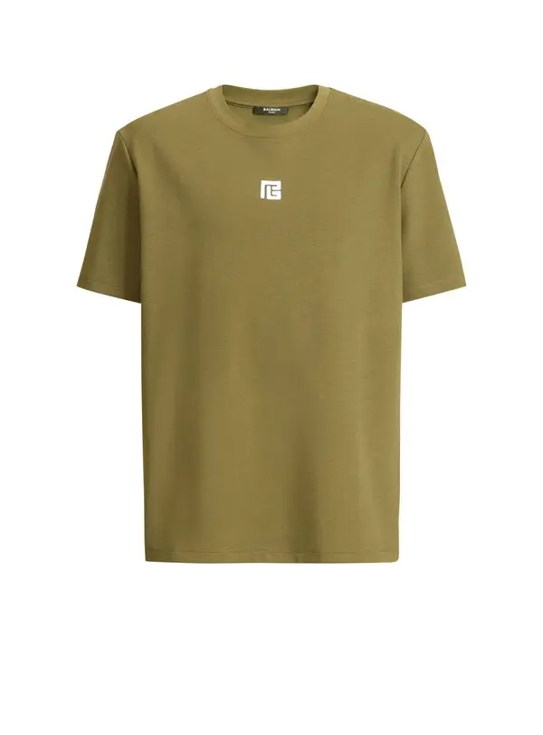 Balmain T-shirt With Embroidered Logo - Khaki
