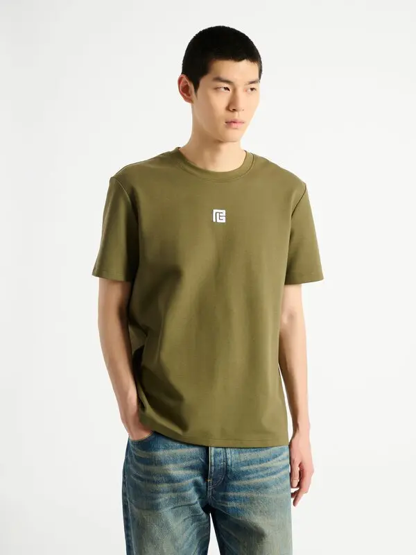 Balmain Embroidered Pb Logo T-shirt - Khaki