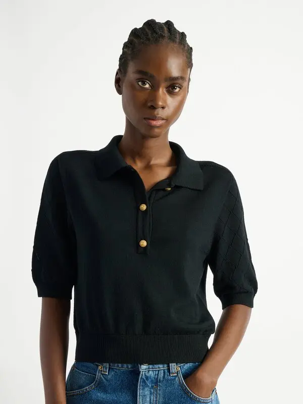 Balmain Knitted 3-button Polo - Black