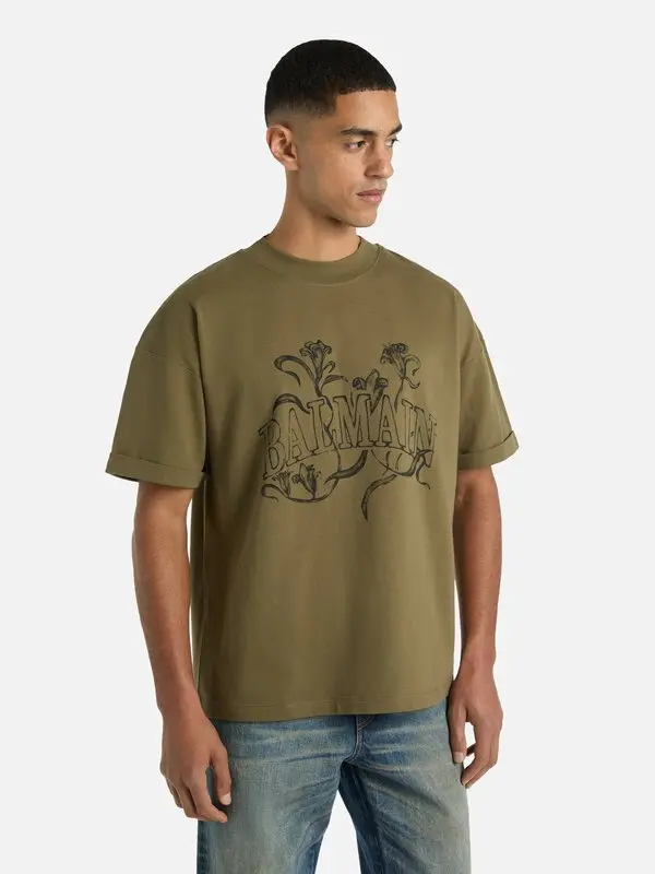 Balmain Printed Bloom T-shirt - Khaki