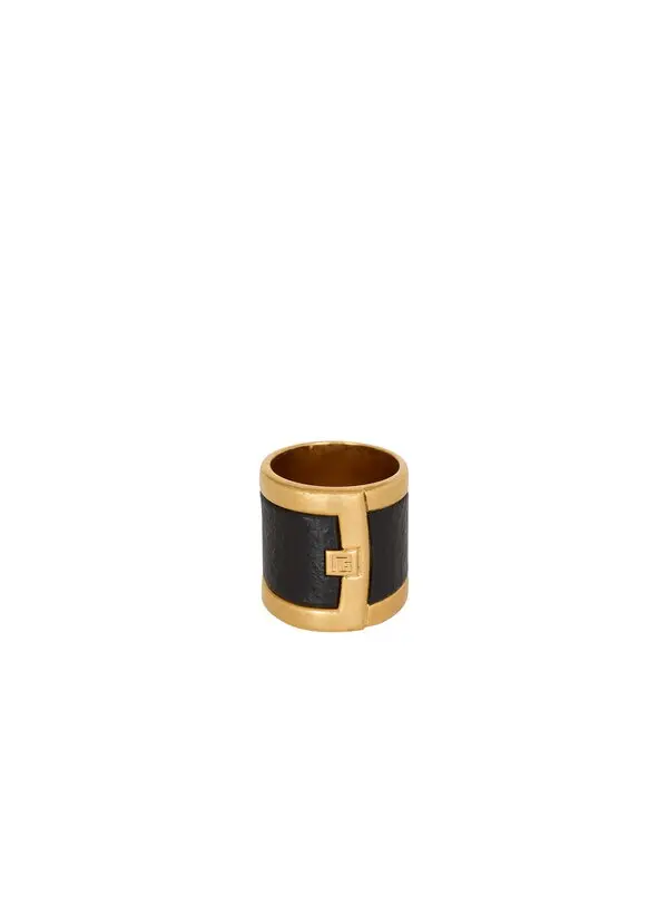 Balmain Anthem Ring In Brass And Resin - Black