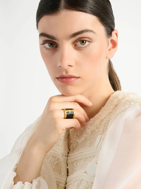 Balmain Anthem Ring In Brass And Resin - Black