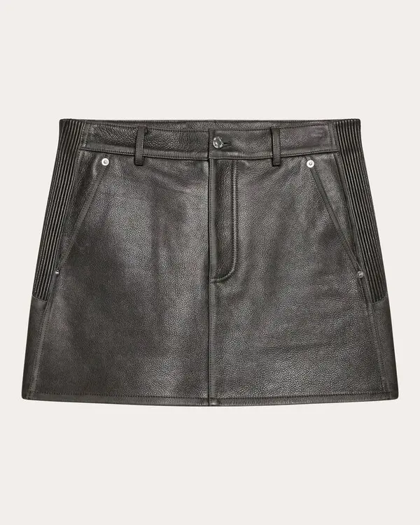 Helmut Lang Distressed Leather Moto Mini Skirt - Grey
