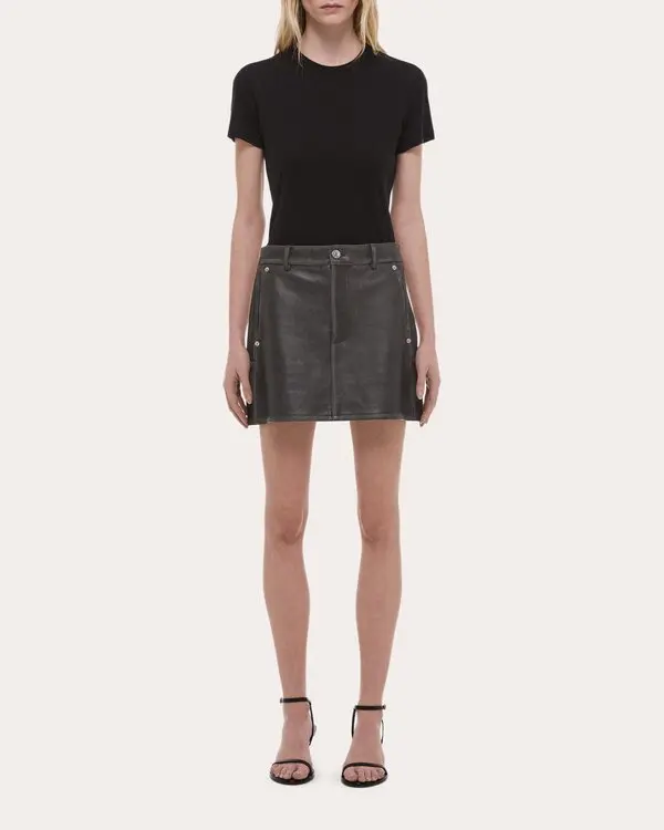 Helmut Lang Distressed Leather Moto Mini Skirt