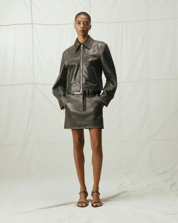 Helmut Lang Distressed Leather Moto Mini Skirt
