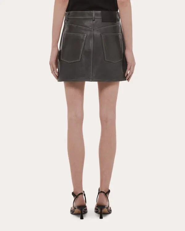 Helmut Lang Distressed Leather Moto Mini Skirt