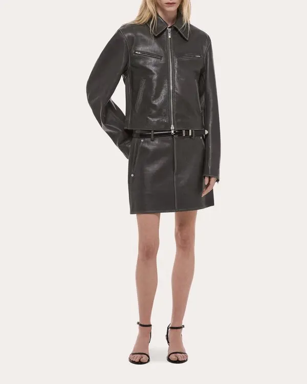 Helmut Lang Distressed Leather Moto Mini Skirt