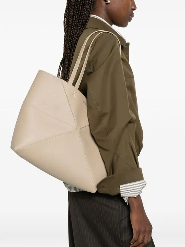 Loewe Puzzle Fold Leather Tote - Grey