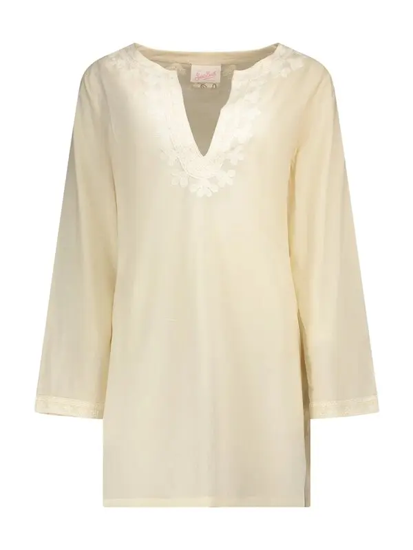MC2 SAINT BARTH Cedy Embroidered Neckline Dress - Beige