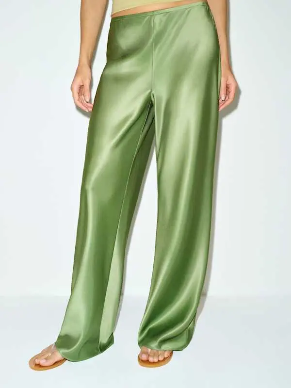 REFORMATION Gale Satin Mid Rise Bias Pant - Green