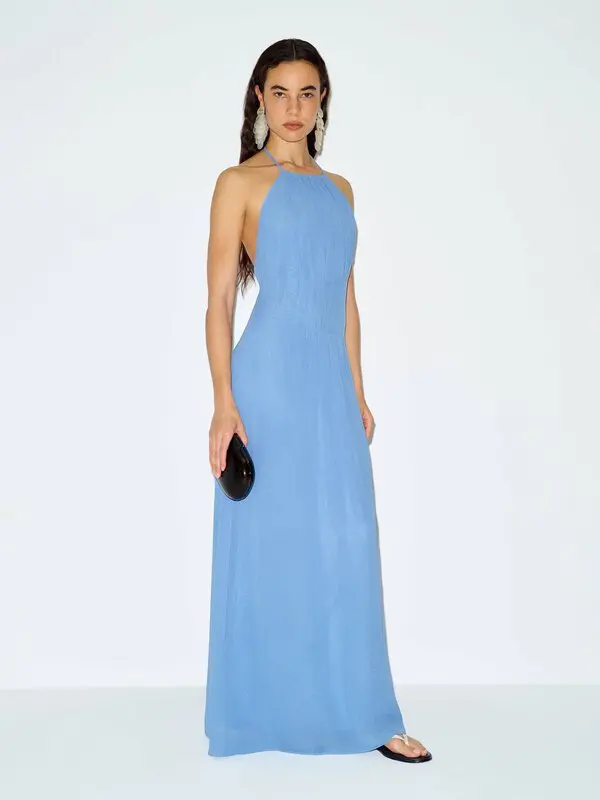 REFORMATION Olga Maxi Dress With Halter Neckline And Open Back - Blue