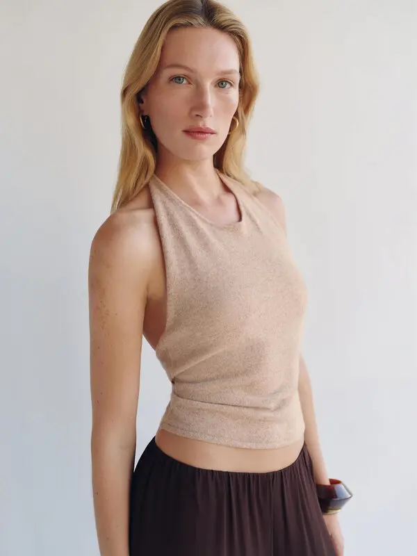 REFORMATION Quill Cashmere Halter Tank Top - Brown