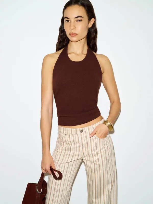 REFORMATION Quill Cashmere Halter Tank Top - Brown