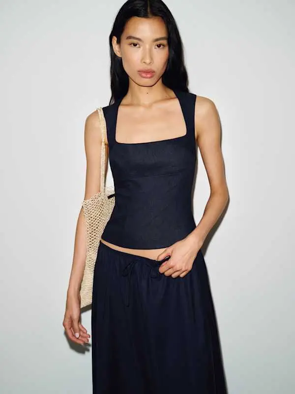 REFORMATION Tavish Linen Top - Blue