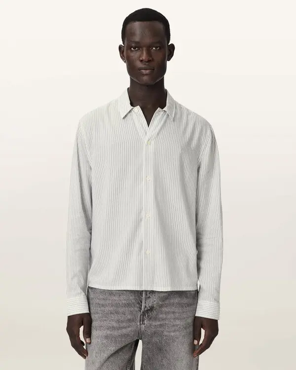 ALLSAINTS Furrow Long Sleeve Boxy Striped Shirt - Black/white/grey