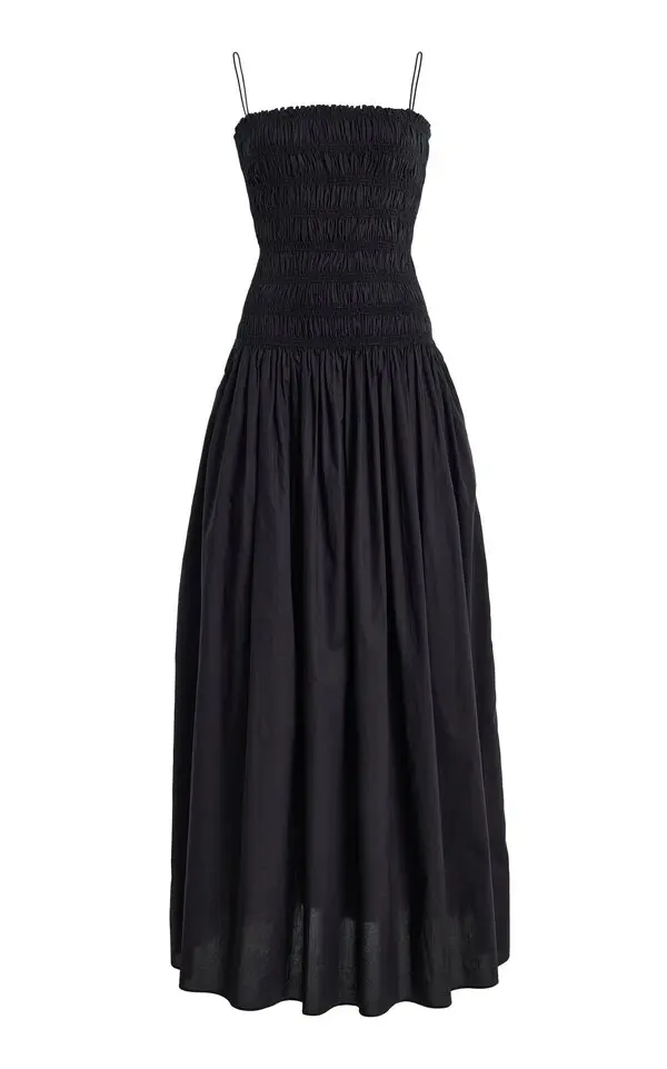 Matteau Shirred Cotton Maxi Dress - Black