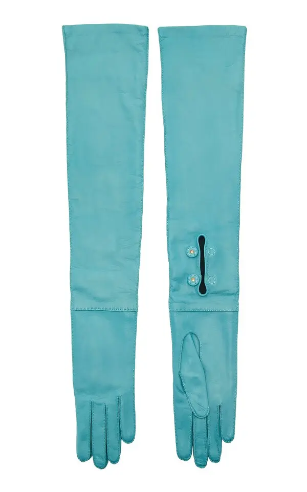 Prada Long Leather Gloves - Blue