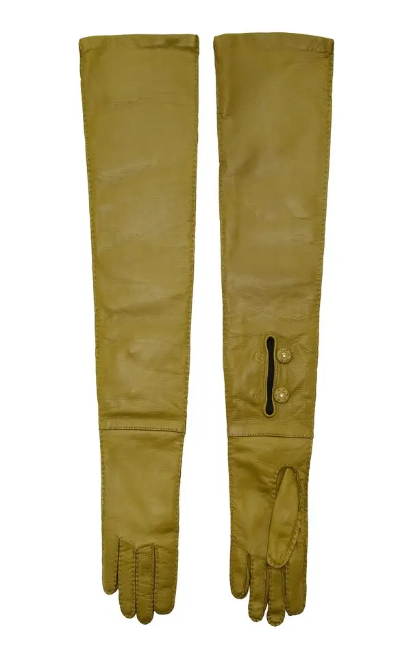 Prada Long Leather Gloves - Green
