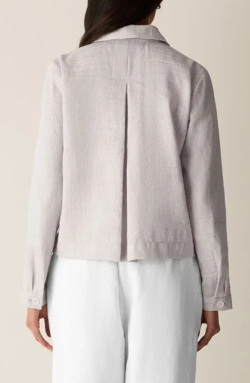 Eileen Fisher Classic Collar Striped Linen Blend A-line Jacket - Wheat